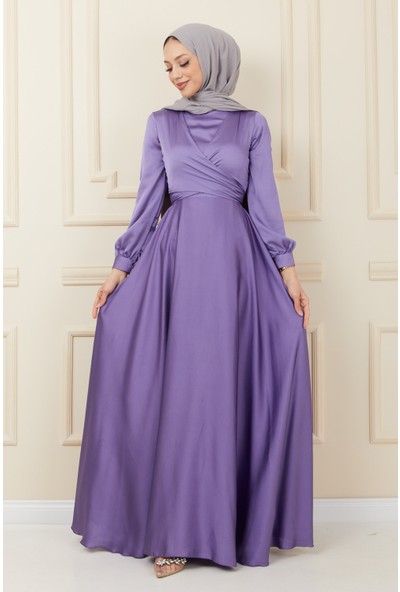 İmaj Butik Mevlana Model Saten Tesettür Abiye/lila