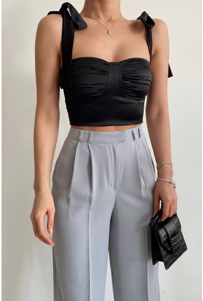 Bağlamalı Saten Büstiyer Siyah