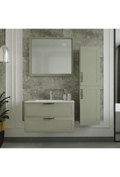 Denko Beyoğlu 85 cm Mdf Gri Banyo Dolabı Takımı ve Boy Dolabı