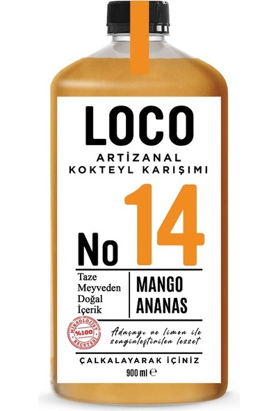 Loco No 14 Mango Ananas Artizanal Alkolsüz Kokteyl Karışımı Taze Sıkma Kokteyl Mix 900 ml Loco No 14 Mango Ananas Artizanal Alkolsüz Kokteyl Karışımı Taze Sıkma Kokteyl Mix 900 ml