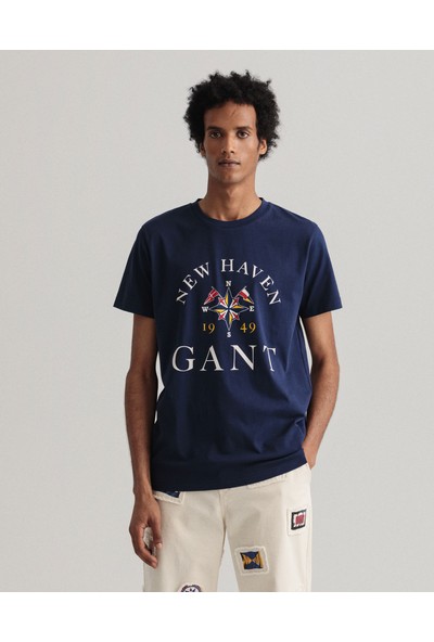 Gant Erkek Lacivert Regular Fit Baskılı T-Shirt 2003125.433 Gant Erkek Lacivert Regular Fit Baskılı T-Shirt 2003125.433