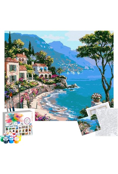 Tabdiko Sayılarla Boyama Seti 40 x 50 cm Tuval Şasesine Gerili Sahil Kasabası Tabdiko Sayılarla Boyama Seti 40 x 50 cm Tuval Şasesine Gerili Sahil Kasabası