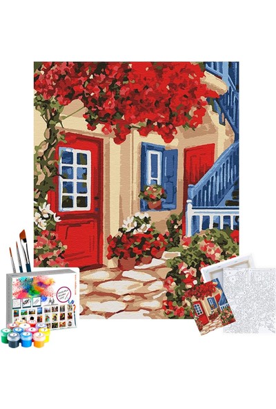 Tabdiko Sayılarla Boyama Seti 40 x 50 cm Tuval Şasesine Gerili Kırmızı Bahçe