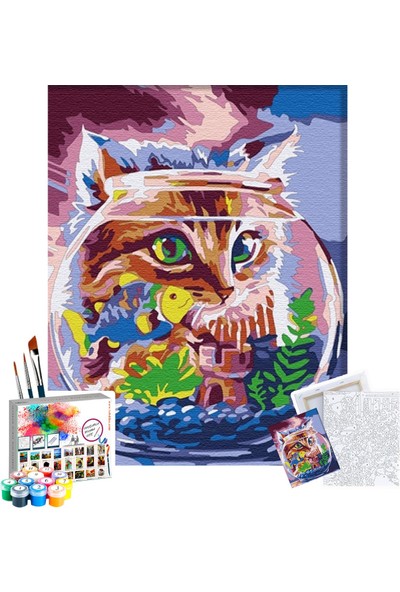 Tabdiko Sayılarla Boyama Seti 40 x 50 cm Tuval Şasesine Gerili Kedilerin Dünyası