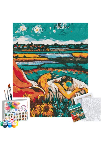Tabdiko Sayılarla Boyama Seti 40 x 50 cm Tuval Şasesine Gerili Kedili Rüya