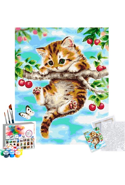 Tabdiko Sayılarla Boyama Seti 40 x 50 cm Tuval Şasesine Gerili Yaramaz Yavru Kedi