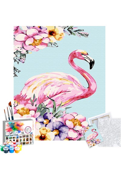 Tabdiko Sayılarla Boyama Seti 40 x 50 cm Tuval Şasesine Gerili Çiçeklerin Içinde Flamingo