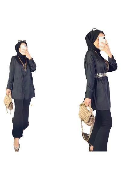 Cng Moda Düğmeli Saten Gömlek