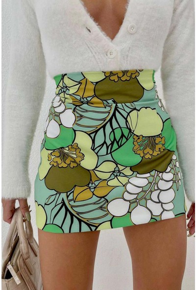 Enie Kadın Yeşil Mini Etek