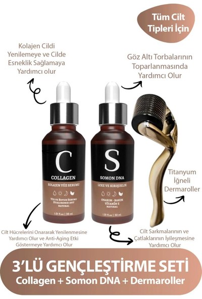 For You Gold Dermaroller (Goldenroller) & Somon Dna & Collagen Serum Gençleştirme Seti
