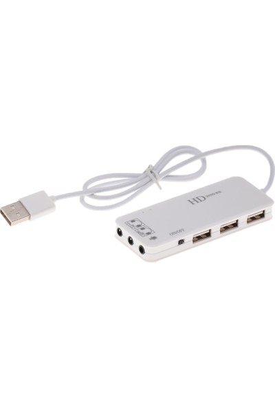 Usb2.0 Hub 3port USB 2.0 + Kulaklık + Mıc Portları 7.1ch Ses Kartı Adaptörü # 2 Beyaz