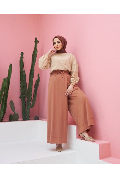 Neways Süs Bağcıklı Krep Pantolon Etek Somon 1155 Neways Süs Bağcıklı Krep Pantolon Etek Somon 1155