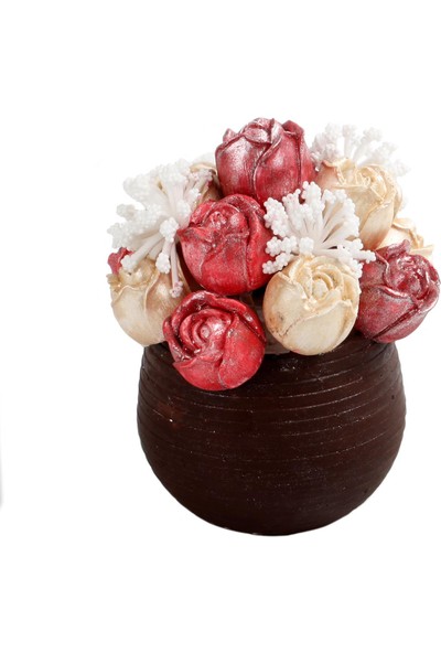 Afillix Concept El Yapımı Beyaz Kırmızı Gül Tasarım Saksılı Çiçek