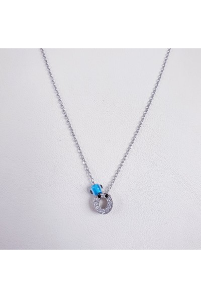 925 Ayar Gümüş Taşlı ve Nazar Boncuklu Ö Harfi Bayan Gümüş Kolye