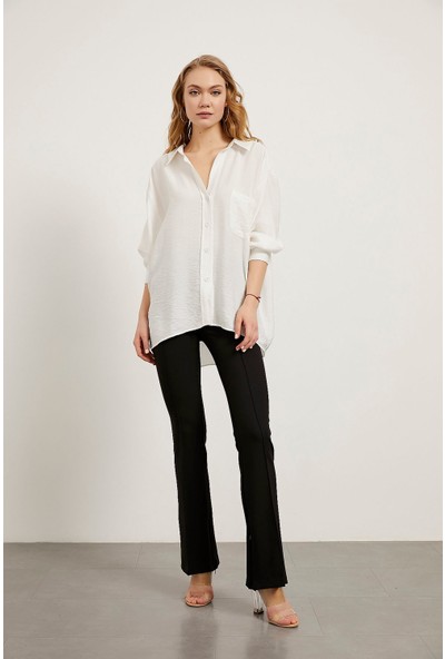 Armalife 4736 Tek Cep V Yaka Oversize Lilyum Kadın Gömlek