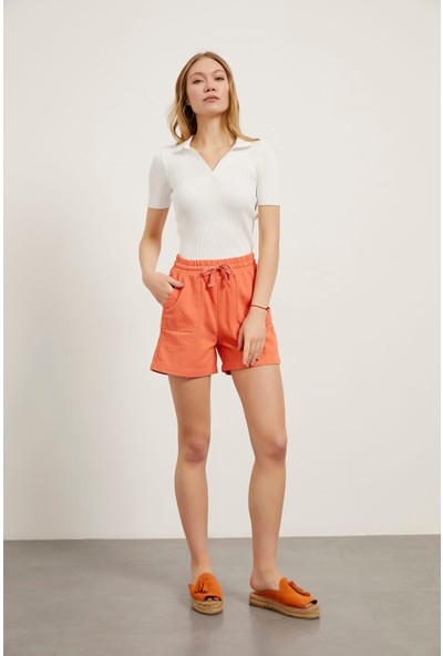 Armalife 4484 Kare Cep Beli Lastikli Gabardin Kadın Şort