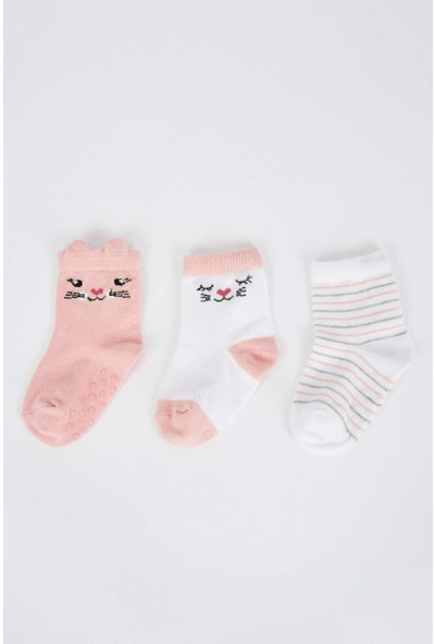DeFacto Kız Bebek Pamuklu Kaydırmaz Tabanlı 3'lü Uzun Çorap W5463A2NS DeFacto Kız Bebek Pamuklu Kaydırmaz Tabanlı 3'lü Uzun Çorap W5463A2NS