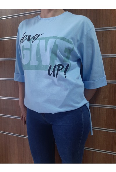 Never Gıve Up Yazılı Oversıze Uzun Tshirt Never Gıve Up Yazılı Oversıze Uzun Tshirt