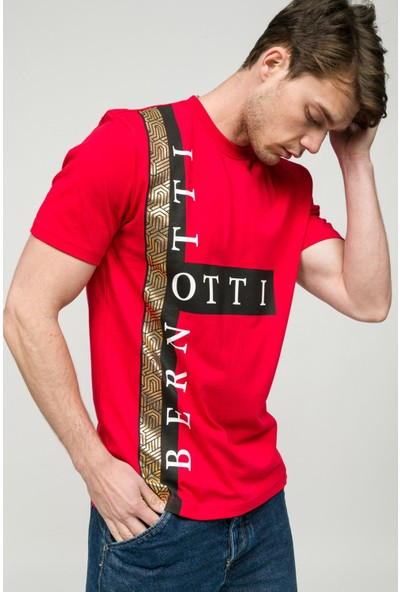 Bernotti79 Kırmızı Sıfır Yaka Varak Emprime Baskı Erkek T-Shirt Bernotti79 Kırmızı Sıfır Yaka Varak Emprime Baskı Erkek T-Shirt