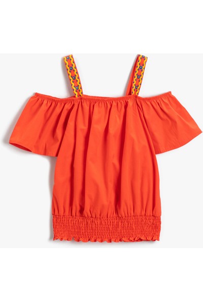 Koton Kız Çocuk Omzu Açık Askılı Beli Büzgülü Bluz Pamuklu