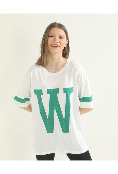 W Yazılı Oversize Tshirt