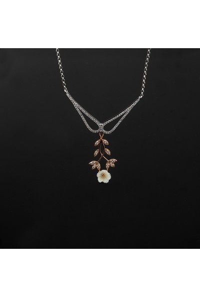 Ravza Gümüş 925 Ayar Gümüş Çiçek Sallantılı Kanat Kolye