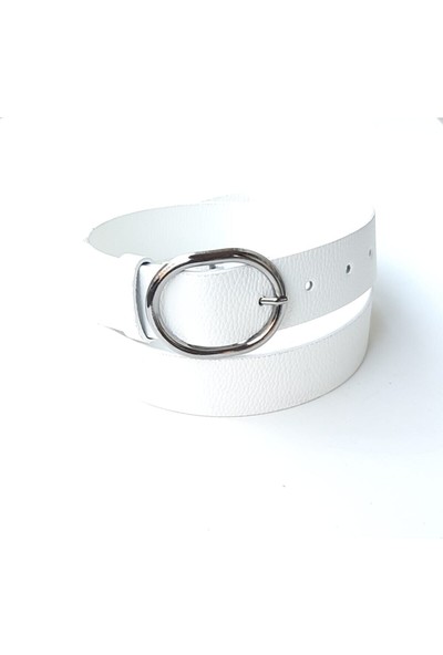 Kemerix Kadın Beyaz Gümüş Oval Tokalı Kemer 0201 Kemerix Kadın Beyaz Gümüş Oval Tokalı Kemer 0201