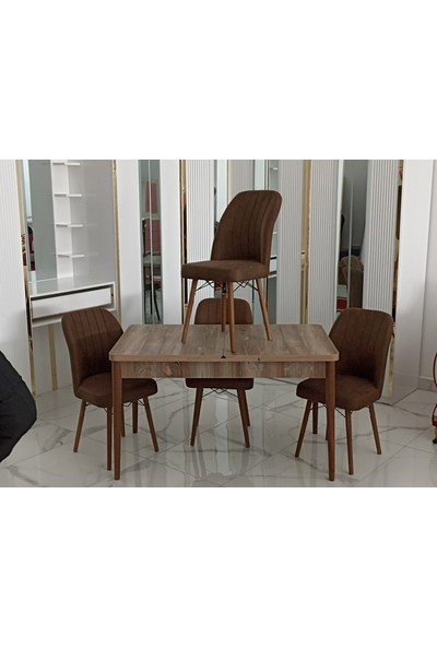 Açılır Yemek Masası 4 Sandalyeli Kahverengi