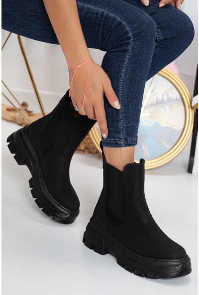 Artur Kadın Lastikli Bot Siyah Süet
