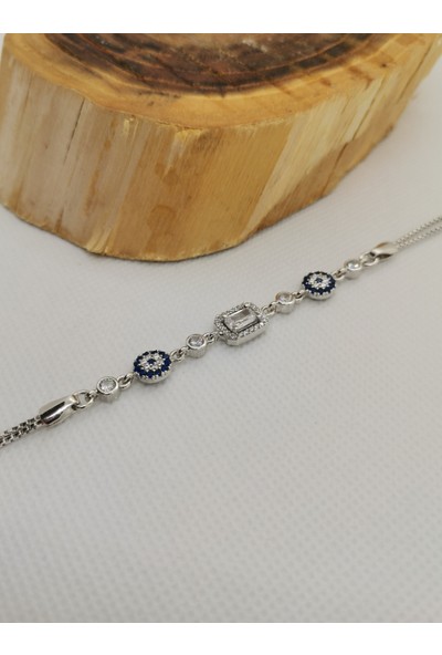 GümüşPark Midyat 925 Ayar Gümüş Nazar Boncuklu Baget Taşlı Bileklik