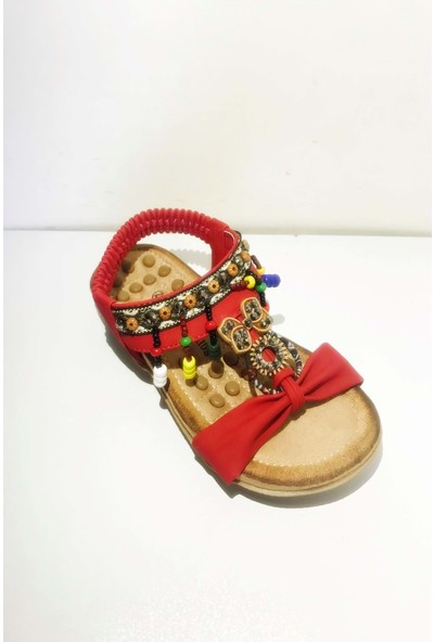 Guja 22Y1542 Taban Taşlı Şık Çocuk Sandalet Kırmızı 26 ST0197815903
