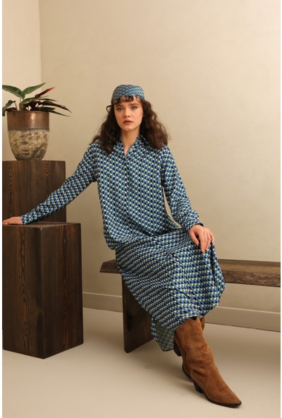 ALLDAY Desenli Gizli Patlı Uzun Gömlek Tunik