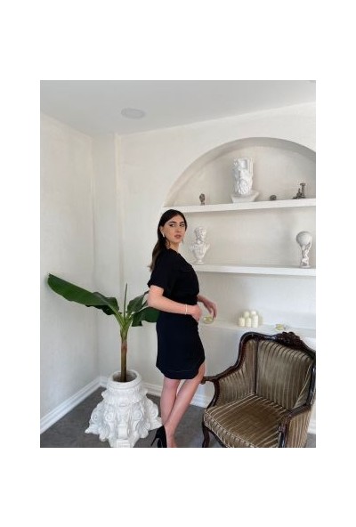 Glamsirius Siyah Krep Elbise Gold Nakış Detay Günlük Elbise Günlük Abiye Glamsirius Siyah Krep Elbise Gold Nakış Detay Günlük Elbise Günlük Abiye