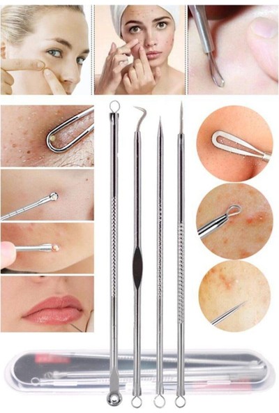 4 Lü Kutulu Paslanmaz Komedon Akne - Siyah Nokta Temizleyici Set-