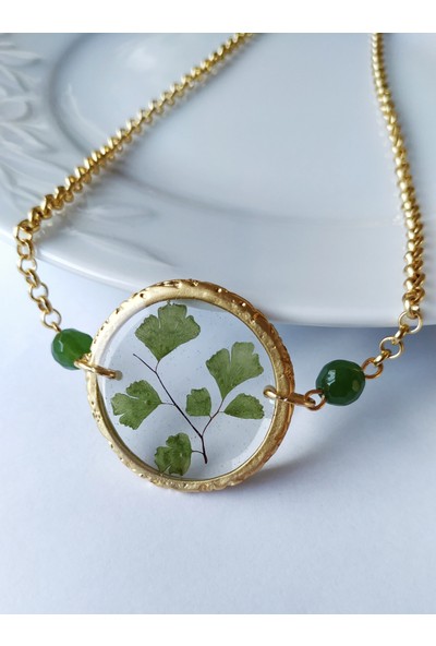 Halley Concept Özel Tasarım El Yapımı Gerçek Yapraklı Epoksi Kadın Kolye