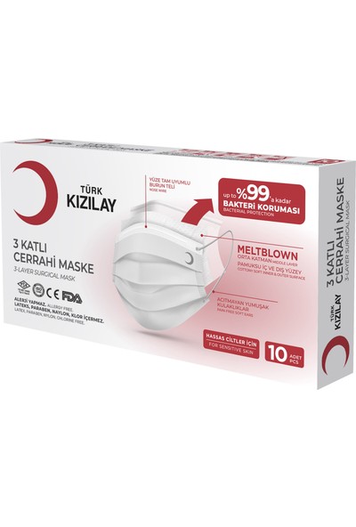 Türk Kızılay 3 Katlı Meltblown Yetişkin Cerrahi Maske 500 Adet ( 50X10'LU Paket)