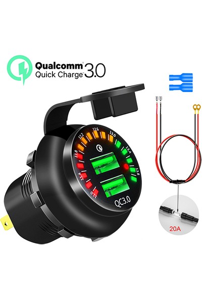 ally mobile Ally Qc3.0 Araç Su Geçirmez 12V Çift USB Şarj Soketi LED Voltmetre