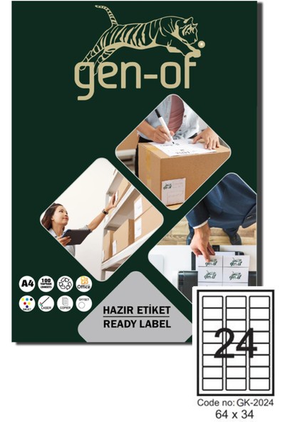 Gen-Of GK-2024 Laser Etiket 64X34 100 Sayfa 2400 Etiket