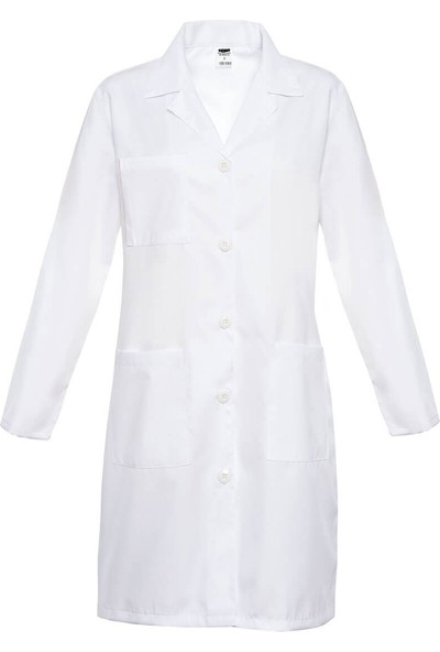 Beyaz Bayan Düğmeli Önlük