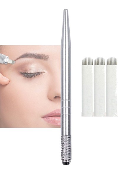 Microblading Kalemi Çelik Kalıcı Makyaj 3D Uygulaması 3 Adet Iğne ile Microblading Kalemi Çelik Kalıcı Makyaj 3D Uygulaması 3 Adet Iğne ile