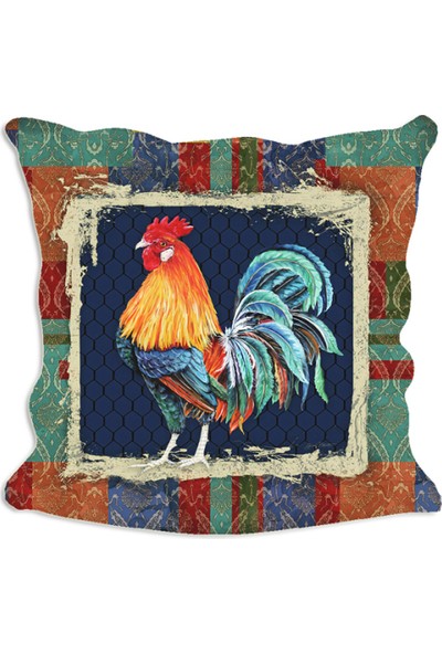Country Farm Gökkuşağı Horozlar Seri No : 3 Yastık & Kırlent & Kırlent Kılıfı Country Farm Gökkuşağı Horozlar Seri No : 3 Yastık & Kırlent & Kırlent Kılıfı