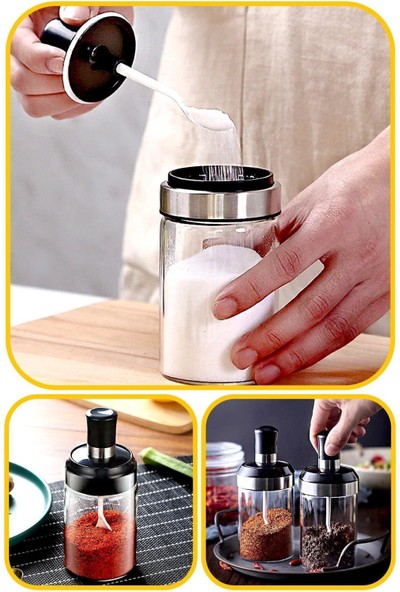 Blue Çarşım 4'lü Cam Hazneli Kaşıklı Baharatlık 260 ml