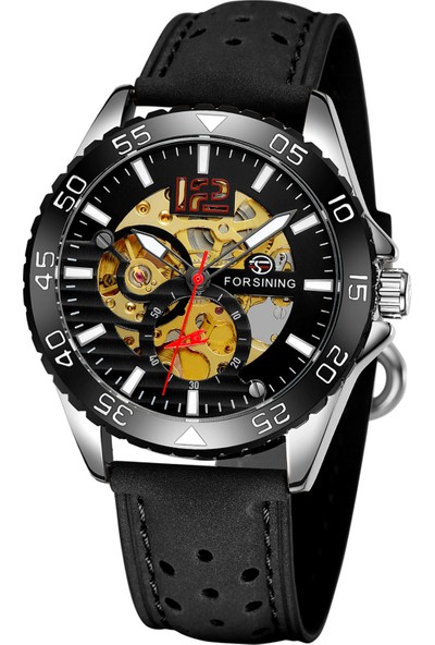 Erkek Saat Deri Kayışlı Otomatik Mekanik Saatler Klasik Iskelet Kadran Tasarımı Işıklı Kol Saati