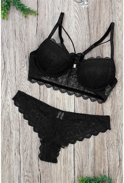 Gloris Kadın Siyah Dolgulu Dantelli Ipli Sütyen Takım 2218