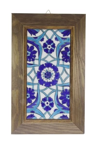 Otantik Çini Ahşap Çerçeveli Duvar Tablosu Baba Nakkaş Dekorlu En:18 Boy:28 cm