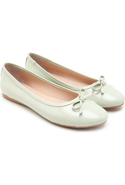 Desa Marry Yeşil Kadın Kroko Baskılı Deri Babet