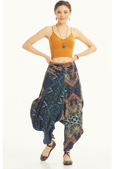 Drape Bel Detaylı Dökümlü Şalvar Pantolon