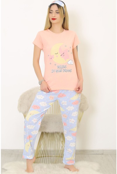 İsunstore Baskılı Pijama Takımı Pudramavi - 9085.1287.