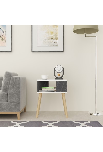 Cantek Raflı Yan Sehpa,zigon Sehpa Hektor Beyaz-Royalmermer Cantek Raflı Yan Sehpa,zigon Sehpa Hektor Beyaz-Royalmermer