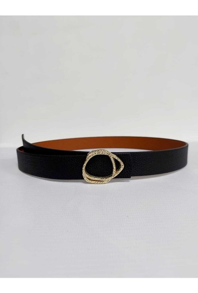 Kemerix Kadın Siyah-Taba Çift Yönlü Gold Tokalı Kemer MN3656987O